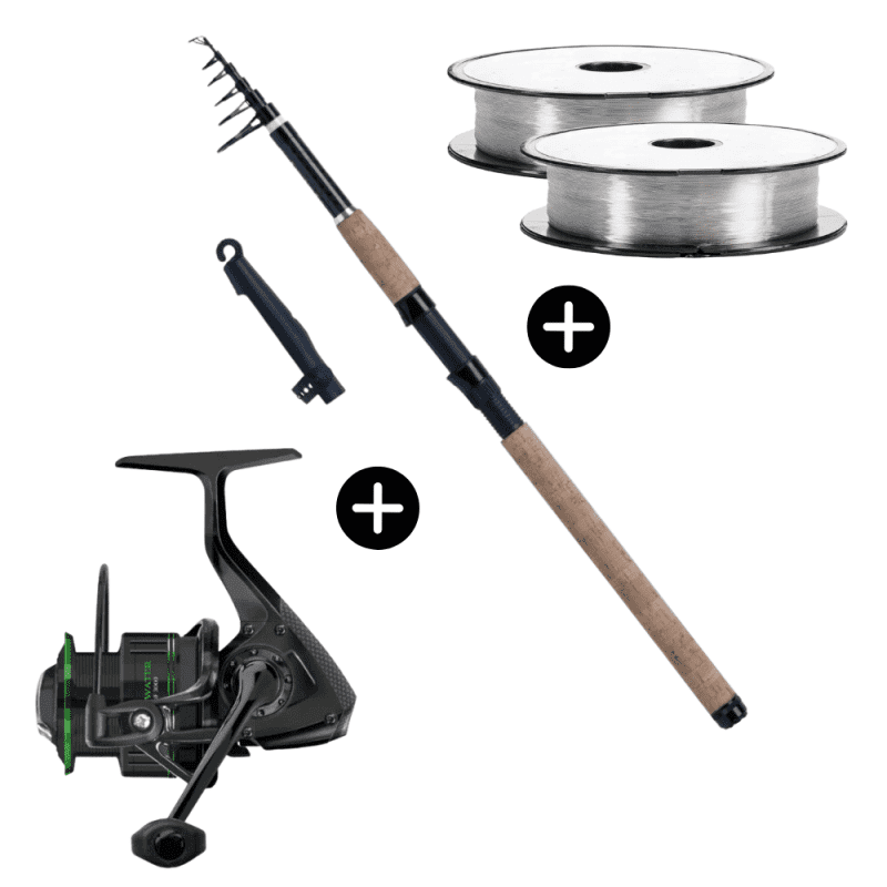 Allround Set WFT XK Bone Tele 330cm 15-75g + Cormoran Cross Water 3000 + Go Fish Mono Karpfen ...