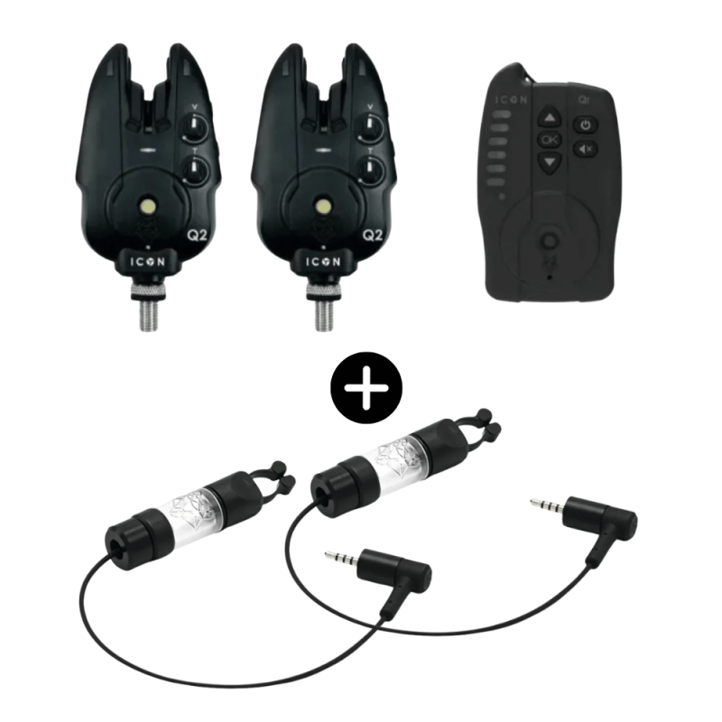 Wolf Professional Bite Alarm Set Icon Q2 - 2 Rod Set & QR Hubb + 3x ...